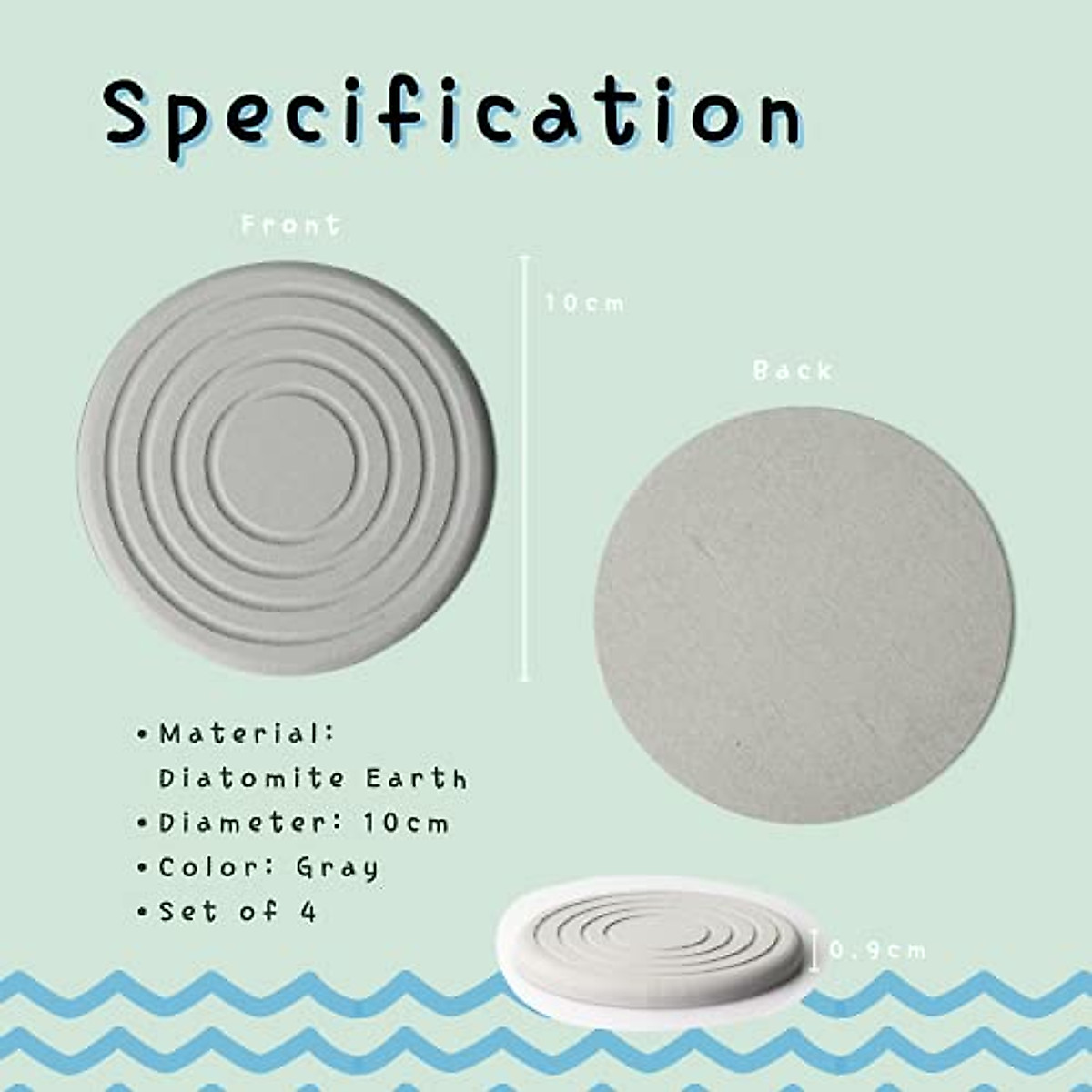 Skylarlife Absorbent Diatomite Coaster for Drinks and Plants Fast Water Absorption in Seconds, Odorless Diatomaceous Earth Non-Slip Insulation Protect Table Countertop from Damage Minimal Set of 4