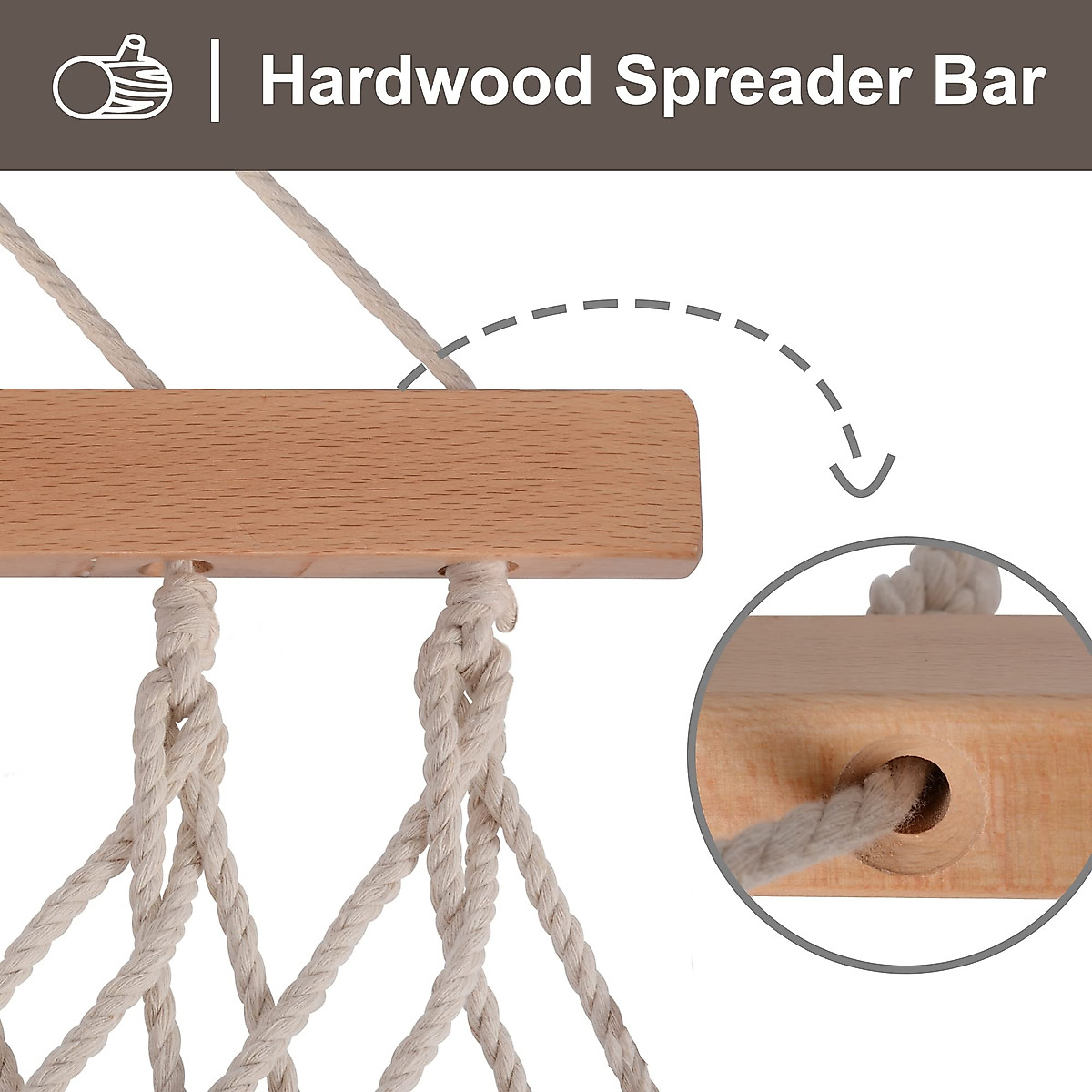 SUNCREAT Double Outdoor Hammock with Stand Included, Portable Cotton Rope 2 Person Hammock for Outdoor, Patio, Garden, Backyard, Beige