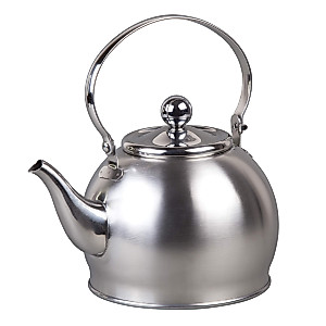 Creative Home 72258 Royal Stainless Steel Whistling Tea Kettle with Removable Infuser Basket, Folding Handle, 1 Quart