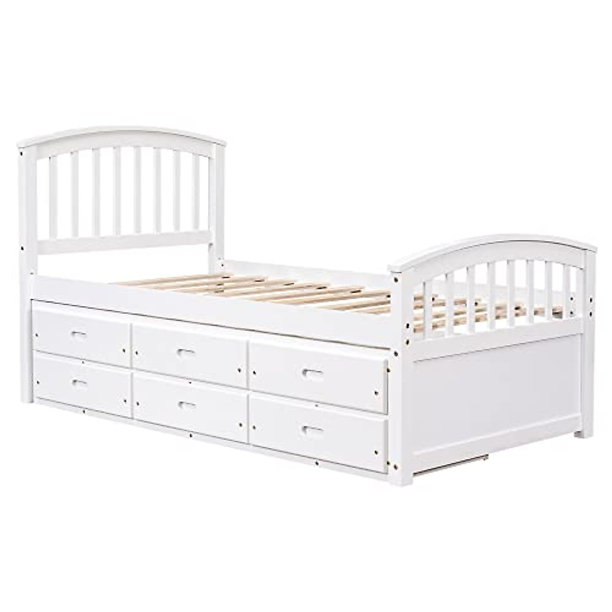 Merax Twin Size Solid Wood Platform Storage Bed with 6 Drawers, No Box Spring Needed, White