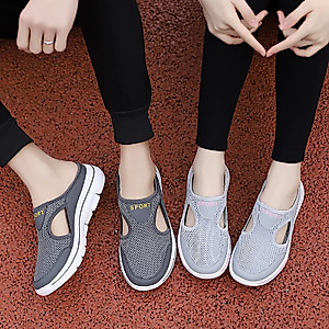 WENOREG Women’s Backless Mesh Hollow Out Slip-on Mules Sandals with Arch Support,Fashion Casual Comfort Knitted Air Cushion Outdoor Orthopedic Walking Sneakers (Pink,12,12)