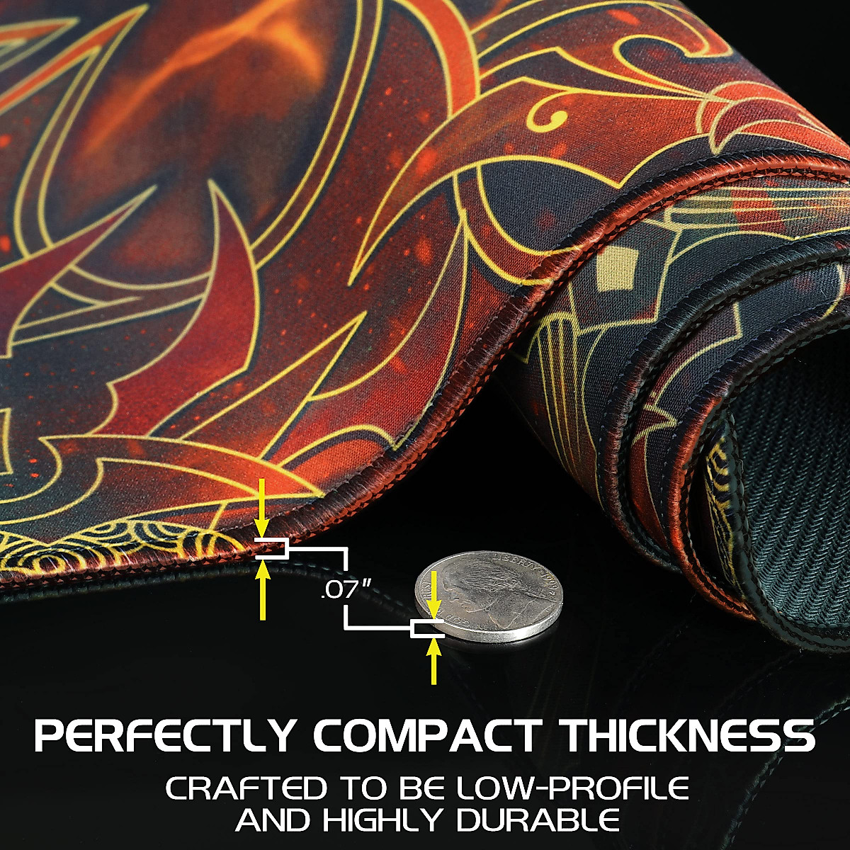 ENHANCE TCG Playmat - Tabletop Card Playmat with Stitched Edges, Smooth Surface, and Drawstring Travel Pouch - Compatible with MTG, YuGiOh, Pokemon, Lord of The Rings, and Other TCG and LCG - Flames