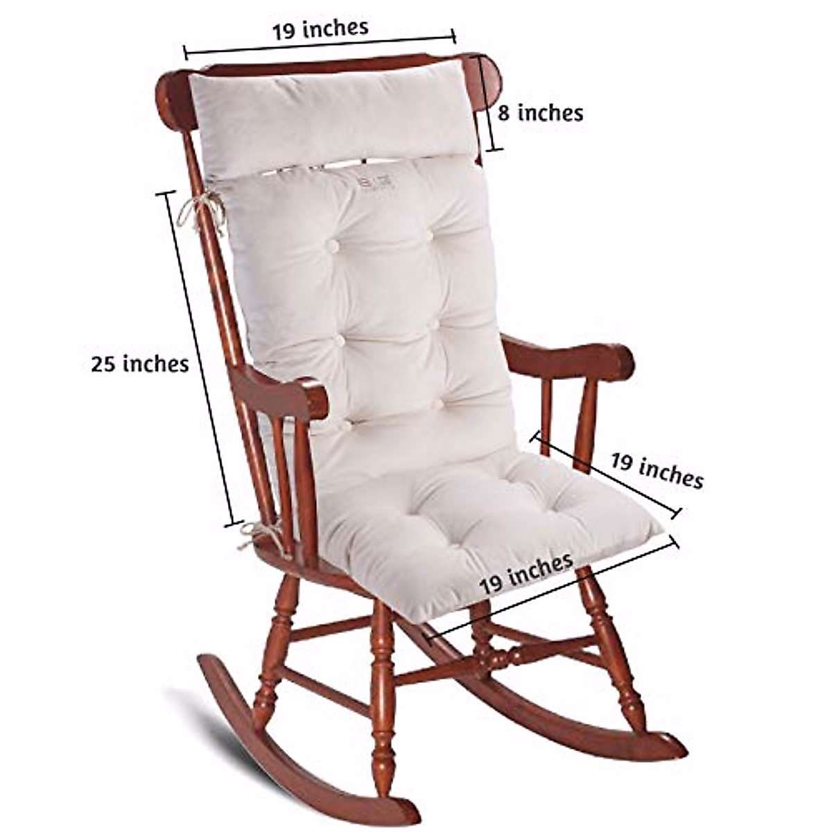 Big Hippo Rocking Chair Cushion,Thicken Soft Rocking Chair Cushion Set with Detachable Neck Pillow Back Support,Comfy Chair Cushion Pad with Ties for Outdoor Indoor Home Office,Beige