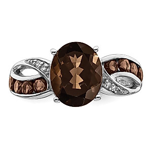 IceCarats 925 Sterling Silver Diamond Brown Smoky Quartz Ring Gemstone Band Size 10
