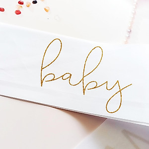 Magnusson's Garden Baby Mama Sash for Baby Shower, Mommy to Be Sash for Gender Reveal, Boy or Girl, Pink or Blue, He or She Baby Sex Reveal Decorations, New Mom Gifts for Women, White