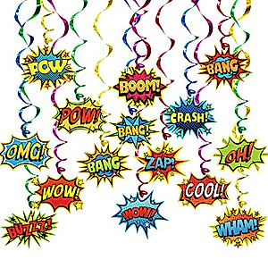 Superhero Party Supplies Decorations 30 Pack Foil Ceiling Hanging Swirls Streams Party Banner Decor for Kids Adults Fashion Hero Birthday Celebrating Party Events Baby Shower Room Wall Decor 30 Counts
