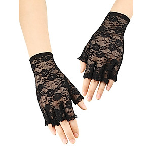 Blulu 80s Fancy Dress Costume Accessories Lace Headband Earrings Fishnet Gloves Necklace Bracelet for 80s Retro Party (Black)