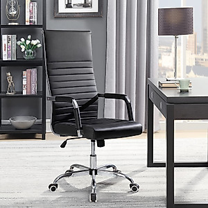 VICTONE Ribbed Office Chair High Back PU Leather Executive Conference Chair Adjustable Swivel Chair (Black)