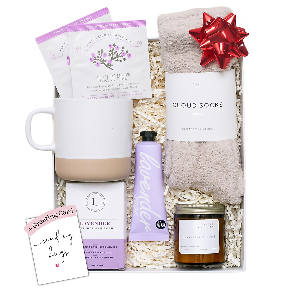 Unboxme Lavender Spa Gift Set - Relaxation Gifts For Women - Get Well Soon Gift Basket with Scented Candle, Bath Bomb, Soap