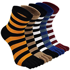CaiDieNu Mens Toe Socks Cotton Athletic Running Five Finger Crew Socks