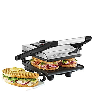 BELLA Electric Panini Press & Sandwich Grill, Polished Stainless Steel, Multifunction Space-Saving Panini Press & Contact Grill with Non-Stick Plates (13267)