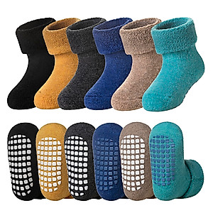 Kids Baby Boy Girls Wool Socks Thick Animal Stripe Winter Soft Warm Thermal Child Toddler Boot Cozy Crew Socks 6 Pairs (Bear, 3-5 Years)