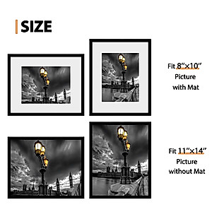 Fixwal 11x14 Picture Frame in Black, Display Pictures 8x10 with Mat or 11x14 Without Mat, Plastic Frame，Photo Frame for Wall or Tabletop Display