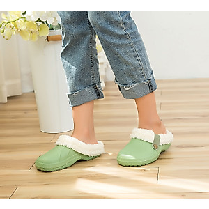 Reenloon Waterproof Slippers Women Men Fur Lined Clogs Winter Classic Outdoor Garden Comfy Warm Non-Slip Slippers