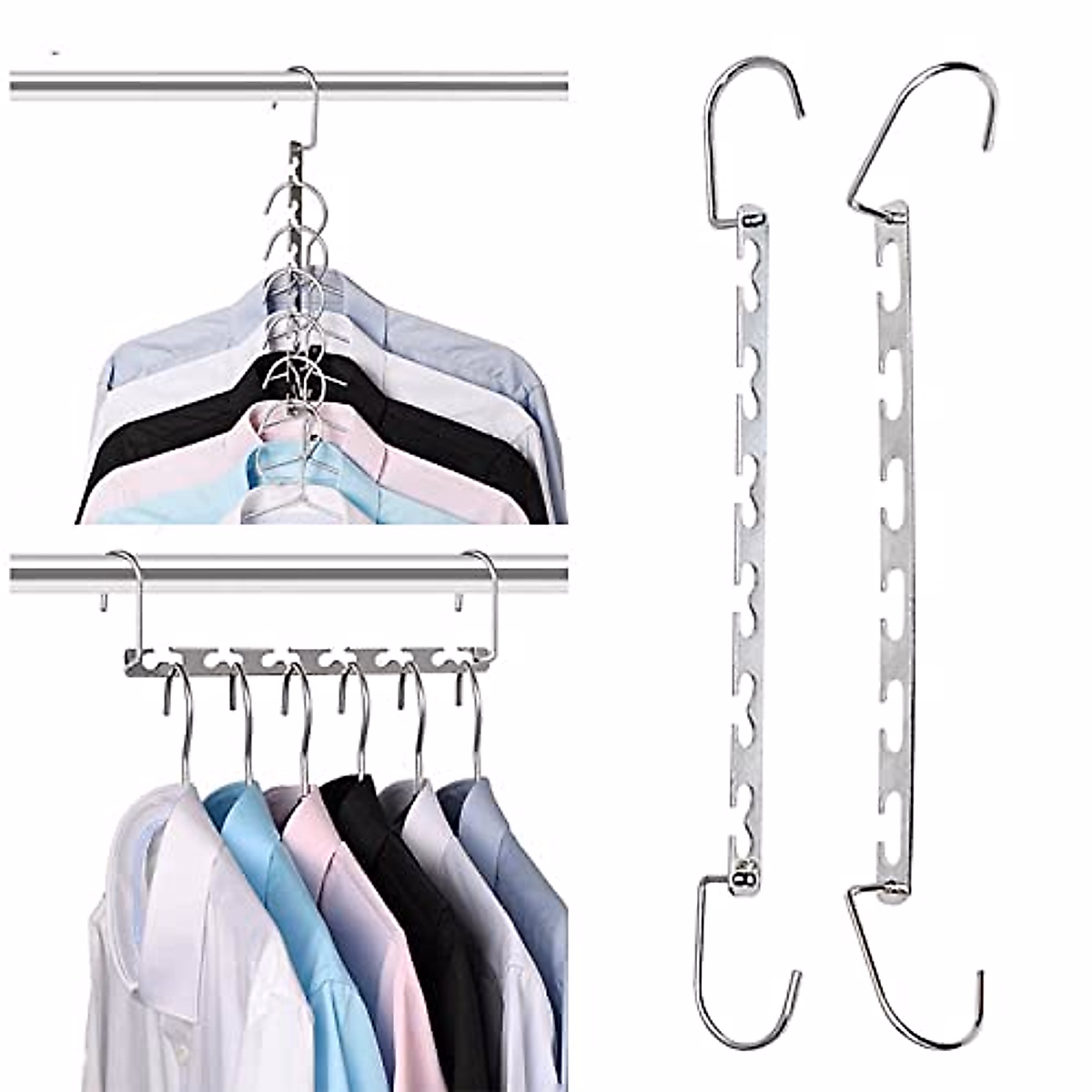 2Pcs Magic Stacking Wardrobe Hanger Clothes Multi Use Folding Metal Drying Rack Hanging Chain to Save and Organize Closet Space Organizer Bedroom Drying Hanger