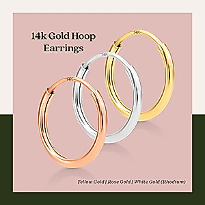 KEZEF 14k Gold Hoop Earrings For Women In Real Gold - 14 Karat Gold Hoop Earrings For Girls - 1mm Thin Solid Gold Earrings - Endless Hoops Earrings In Rose Gold - Size 10mm -2/5 Inch