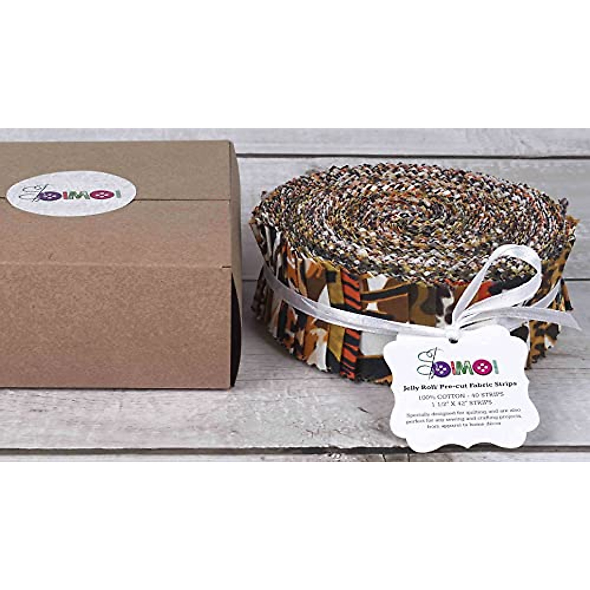 Soimoi 40Pcs Floral Artistic Print Precut Fabrics Strips Roll Up 1.5x42inches Cotton Jelly Rolls for Quilting - Brown