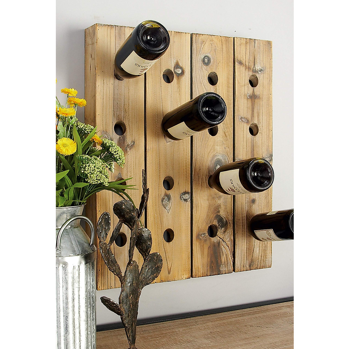 Deco 79 Wood 16 Bottle Wall Wine Rack, 21" x 4" x 25", Brown