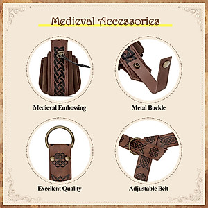2 Pcs Medieval Belt Renaissance Belt Renaissance Accessories Medieval Ren Faire Costume Viking Belt Leather Belt Pouch Medieval Bag Brown-Retro