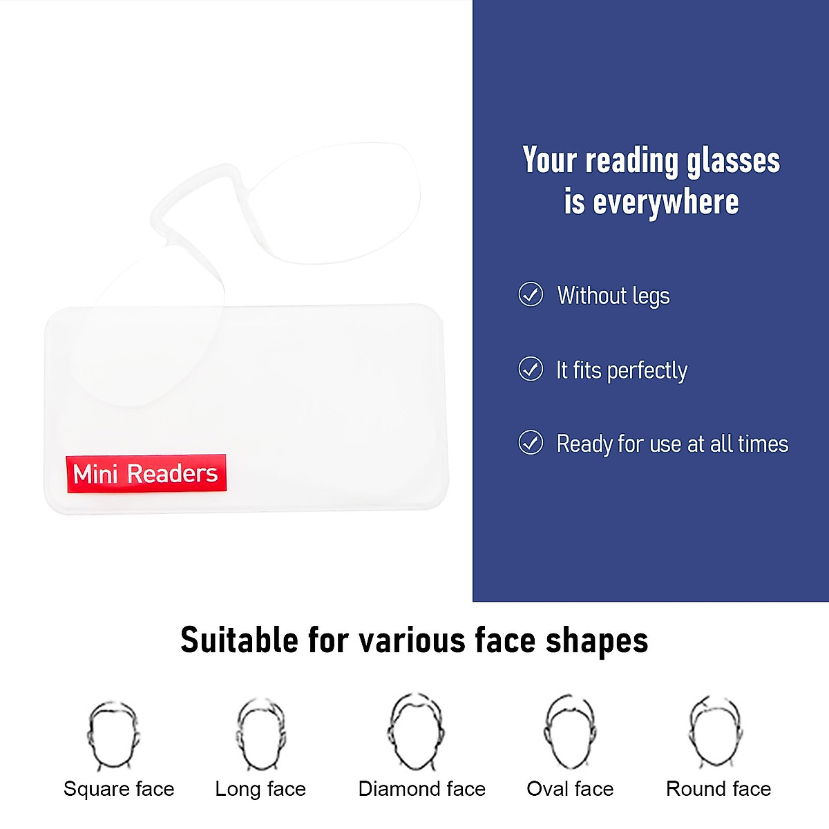 DXYXYO Armless Thin Reading Glasses for Men and Women Mini Lightweight Legless Clip on Nose Readers 3 Pack, +1.5