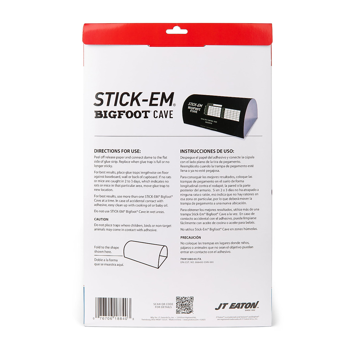 JT Eaton 188-4 Stick-Em Bigfoot Cave Glue Trap for Rodents, Snakes, and Other Pests (Case of 12)