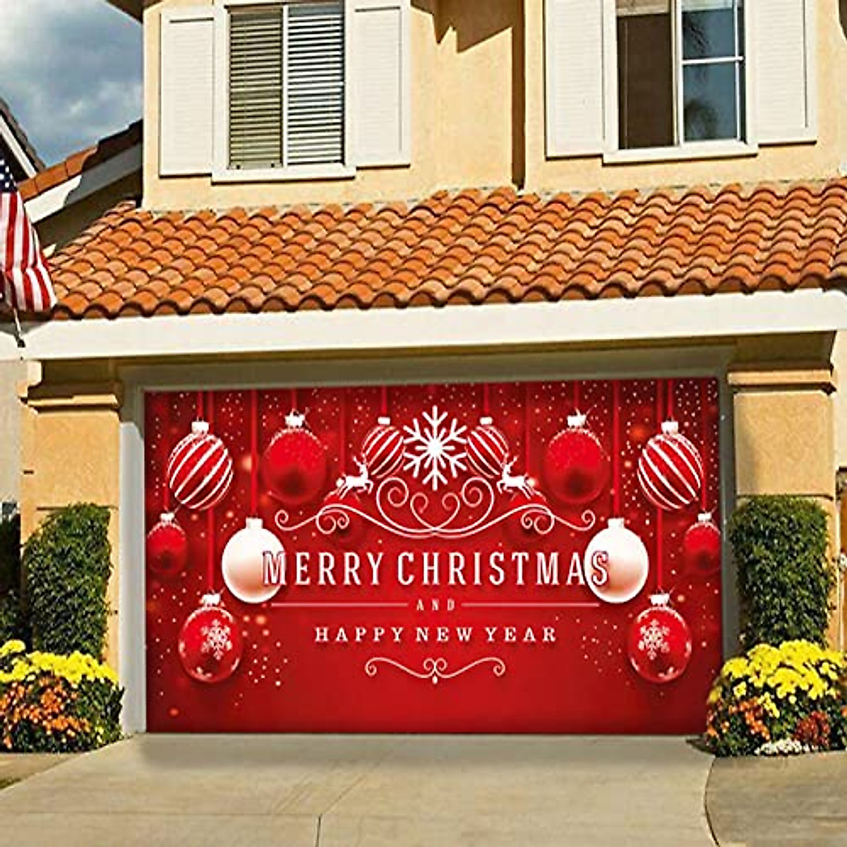 GRASARY Christmas Garage Door Cover Sets with 6 Traceless Nails Xmas Element Merry Christmas Holiday Banner Backdrop Cloth Decor for Home Garage Door,Wall H