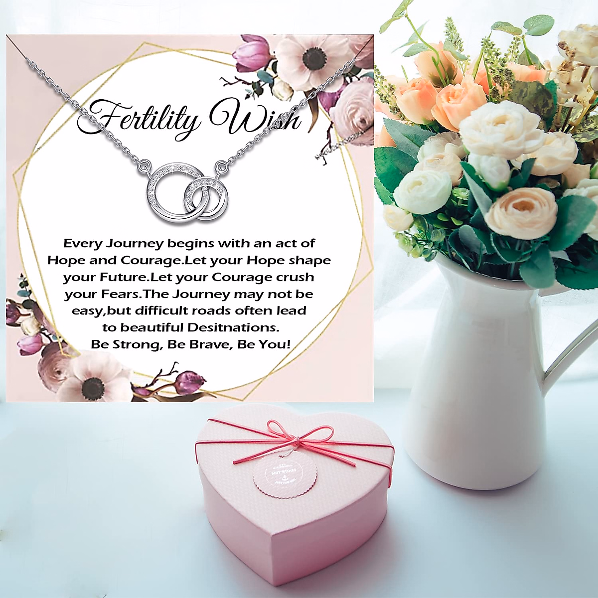 MYOSPARK IVF Gift Fertility Wish Necklace Message Card Jewelry IVF Pregnant Wish Gift IVF Encouragement Gift Transfer Day TTC Gift (Fertility Card NL)