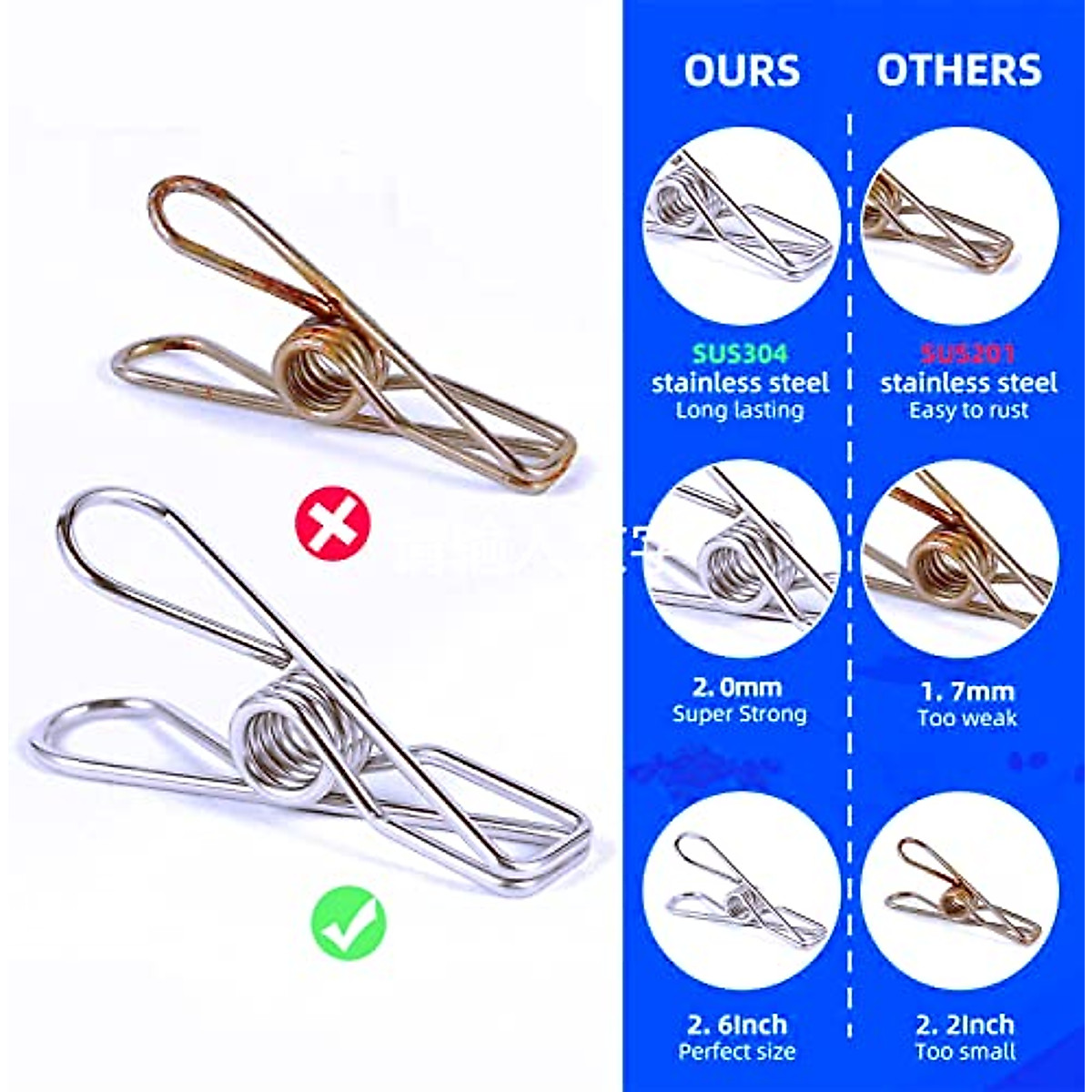 Clothes Pins Metal Clips Heavy Duty: Stainless Steel Clothespins Laundry Clips & Hanging Clips Durable Clamp Clothes Pegs for Outdoor Clothesline Home Kitchen Travel Office Photos Food Bag