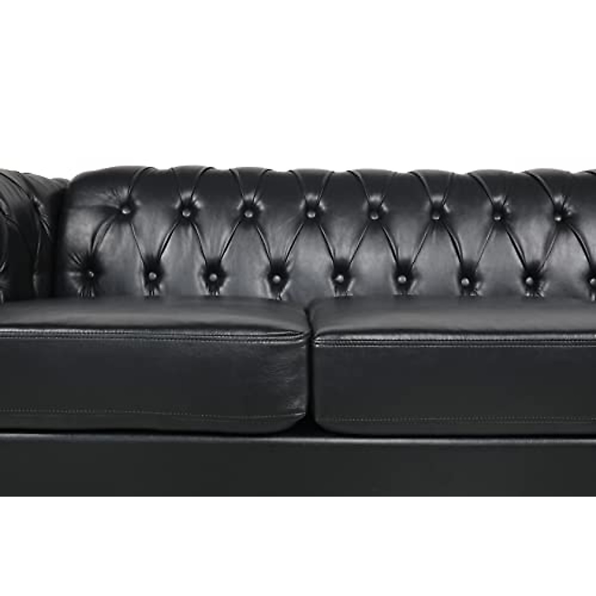 YOCWO Chesterfield Sofa Leather, 84" Upholstered Tufted Couch 3 Seater with Rolled Arms and Nailhead for Living Room, Bedroom(Black)