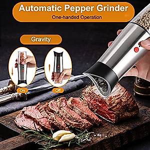 Electric Salt and Pepper Grinder Mill Rechargeable: - USB Automatic Gravity Peppermills Set, Adjustable Grind Coarseness Refillable Auto Peppercorn Shaker, Rechargable Battery Operated