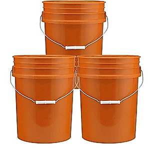 5 Gallon Plastic Buckets, Orange Color | 3 Pack | HDPE Plastic | Super Heavy Duty 90 Ml