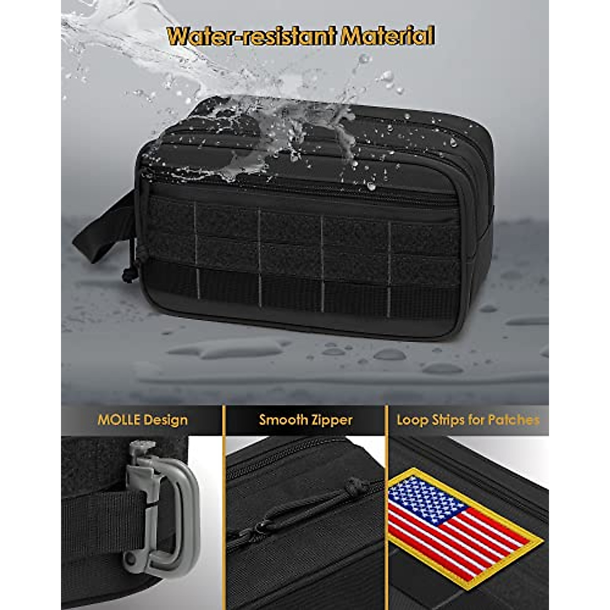 TACTICISM Toiletry Bag for Men - Dry Wet Separate Travel Toiletry Bag, Tactical Molle Dopp Kit for Men with Large Capacity, Water-Resistant Shaving Bag for Adult Women for Travel, Black