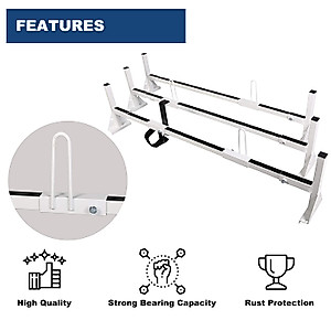 ECOTRIC Universal 750LBS Capacity 3 Bars Ladder Roof Racks 68"-75" Compatible with Ford E150 250 350 Chevy Chevrolet Express 1500 2500 3500 GMC Savana with Rain Gutters Kayak Canoe Lumber Pipe Cargo