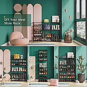 TABIGER 9 Tier Shoe Rack for Entryway 32-35 Pairs, DIY Stackable Metal Shoe Rack for Closet, Sturdy Shoe Organizer for Entryway, Shoe Shelf Closet Shelf Organizer with 4 Hooks, 55.6"x34.6"x12.2"