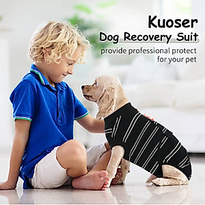 Kuoser Dog Surgery Suit Female Spay, Soft Dog Recovery Suit Male Neuter Anti Licking Dog Onesie E-Collar & Cone Alternative, Breathable Dog Surgical Suit for Surgery Recovery, Black Strips XL