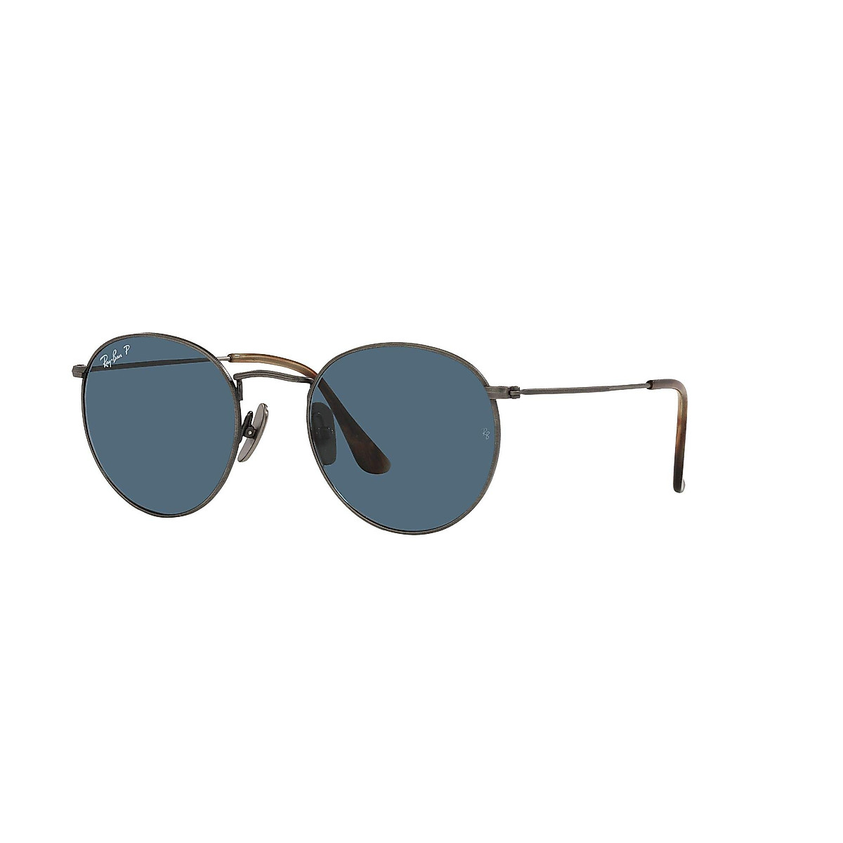 Ray-Ban RB8247 Round Titanium Sunglasses, Demigloss Pewter/Blue/Gold Mirrored Polarized, 47 mm