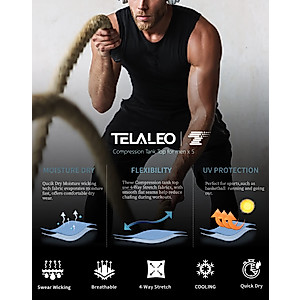 TELALEO 5 Pack Men's Athletic Compression Shirts Sleeveless Workout Tank Top Sports Base Layer Running Basketball White/Black S