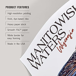 Lantern Press 8x12 Inch Art Print Wall Decor, Manitowish Waters, Wisconsin, Loon Icon