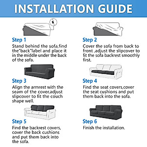 HDCAXKJ Couch Cover 7 Piece Velvet Stretch Dog Sofa Covers for 3 Cushion Couch Soft Magic Fitted Anti Slip T Cushion Sofa Slipcovers 3 Seat Living Room Pet Furniture Protector (Dark Gray, Large)