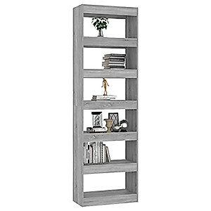 6 Tier Bookshelf Engineered Wood, Bookcase Shelf Industrial Room Divider Storage Organizer Display Shelf Rack Open Standing Shelving Unit for Bedroom Living Room(Brown, 23.6"x11.8"x78") (Grey 23.6"x11