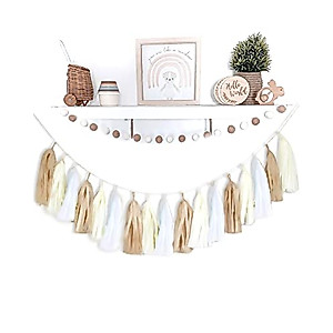 15PCS DIY Tissue Tassel Garland Kit Kraft Tan Brown Cream White Party Streamers Bunting Banner Backdrop for Rustic Baby Shower Burlap Outdoor Wedding Bridal Shower Nursery Decorations