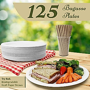 Reli. Compostable Oval Paper Plates, 12 Inch (125 Count) | White, Large Paper Plates | Heavy Duty, Disposable | Disposable Platters (12x10) | Made of Sugarcane Fibers, Bagasse- Biodegradable