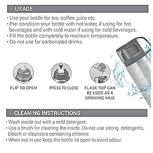 Milton Thermosteel Glassy Flask 1000, Double Walled Vacuum Insulated 1000 ml | 34 oz | 1 qt. | 24 Hours Hot and Cold Bottle with Cover, 18/8 Stainless Steel, BPA Free, Food Grade, Leak-Proof | Gray