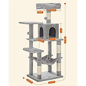 Feandrea Cat Tree, Cat Tower, Cat Condo with Scratching Posts, Hammock, Plush Perch, Cat Activity Center, Light Gray UPCT161W01
