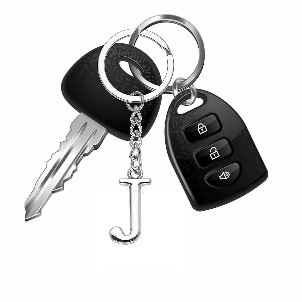 Yuxh Letter Keychain A-Z Alphabet Keyring DIY Key Ring Cool Little Gift,Silver J