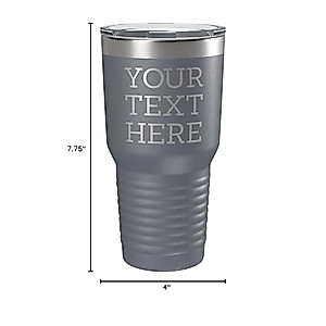 Personalized 30oz (17 Colors) Powder Coated Insulated Stainless Steel Tumbler with Lid, Custom Etched, Customized Text Message Name, Engraved Gift Idea Women Men Him Her, Your Text Here (Gray)