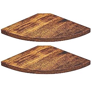 HOMCENES Corner Shelf Wall Mount, Corner Floating Shelves, Set of 2 Corner Wall Shelf Organizer, Wood Wall Storage Display Shelves, for TV Accessories, Speaker, Cable Box, Rustic Brown