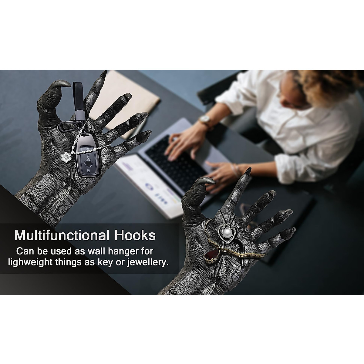 MBVBN Witch's Demon Hand Wall Hanging Statues,Gothic Halloween Decorations,Resin Retro Wall Art Mounted Hang Decoration for Living Room, Entrance Hall, Room or Outdoor Key Jewelry Holder (black)