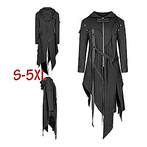 SINHE Stoota Men's Vintage Zipper Up Asymmetrical Hoodie Jacket, Irregular LonglineRetro Punk Style Party Outwear Coat