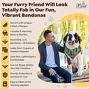 Pawsh Bandanas for Dogs – 10 Pack Handmade Reversible Pet Bandana for Dogs & Cats with Matching Bow or Bow Tie – Adjustable, Soft Dog Scarf Triangle Bibs for Small, Large & Extra Large Breeds